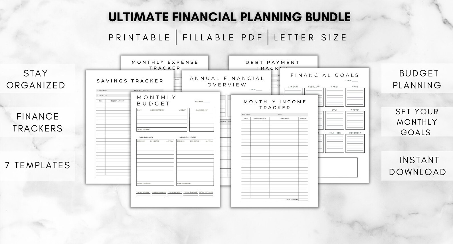 Minimalist Financial Planner Bundle, Printable Financial Trackers ...