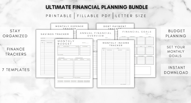 Minimalist Financial Planner Bundle, Printable Financial Trackers ...