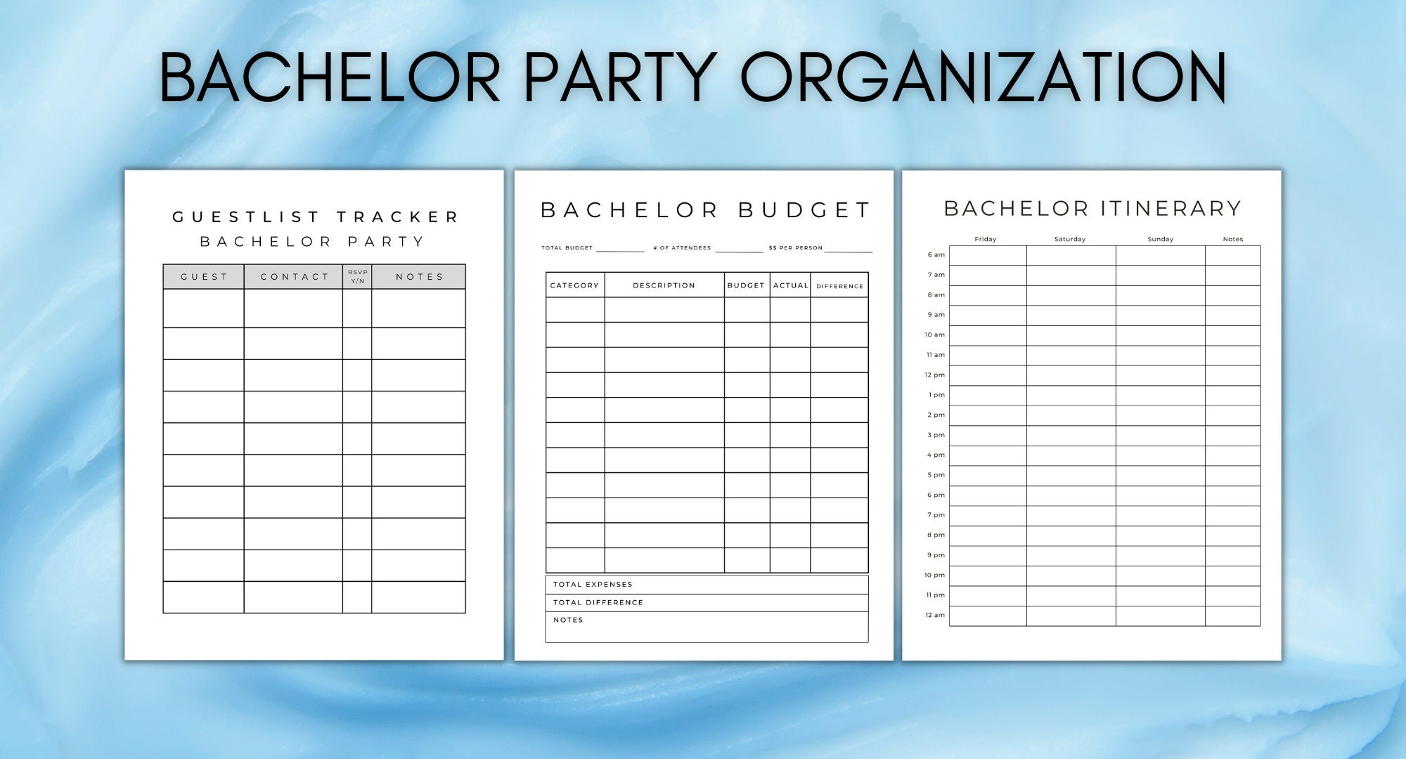 Bachelor Party Planner, Minimalist Bundle, Printable Instant Download ...
