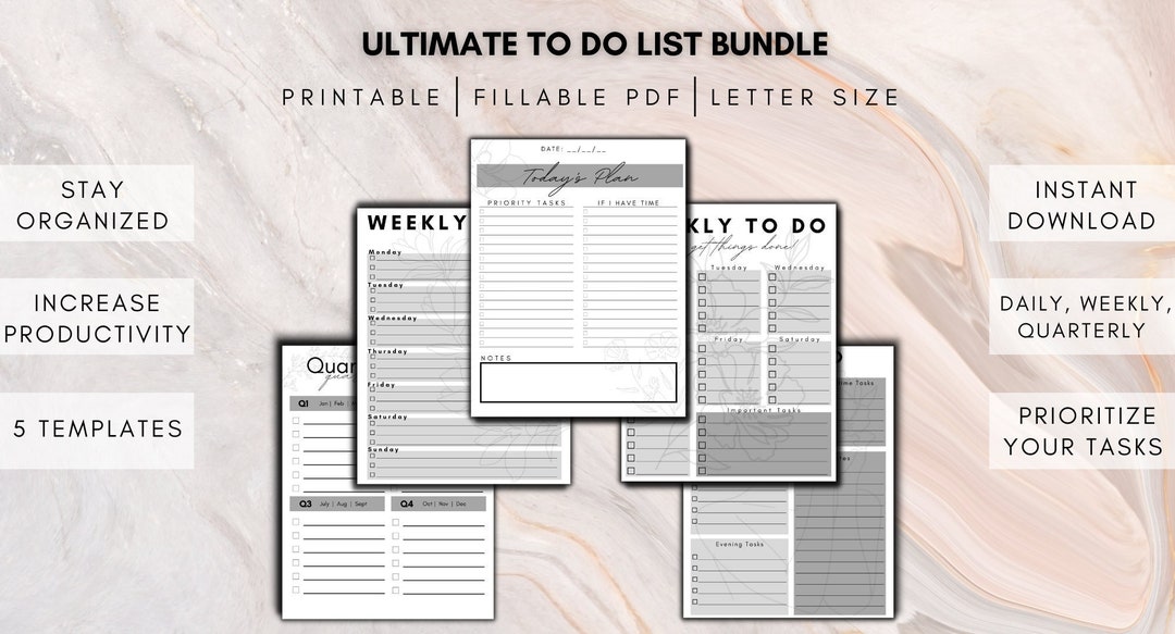 Ultimate to Do List Bundle, Instant Download, 5 to Do Blank Templates ...