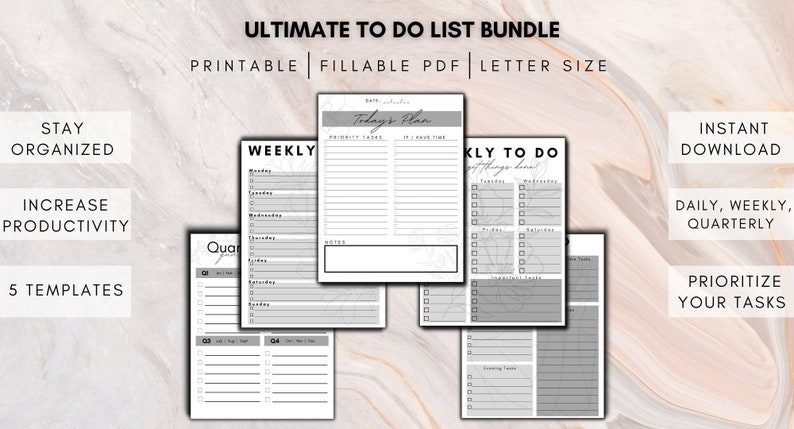 Ultimate to Do List Bundle, Instant Download, 5 to Do Blank Templates ...