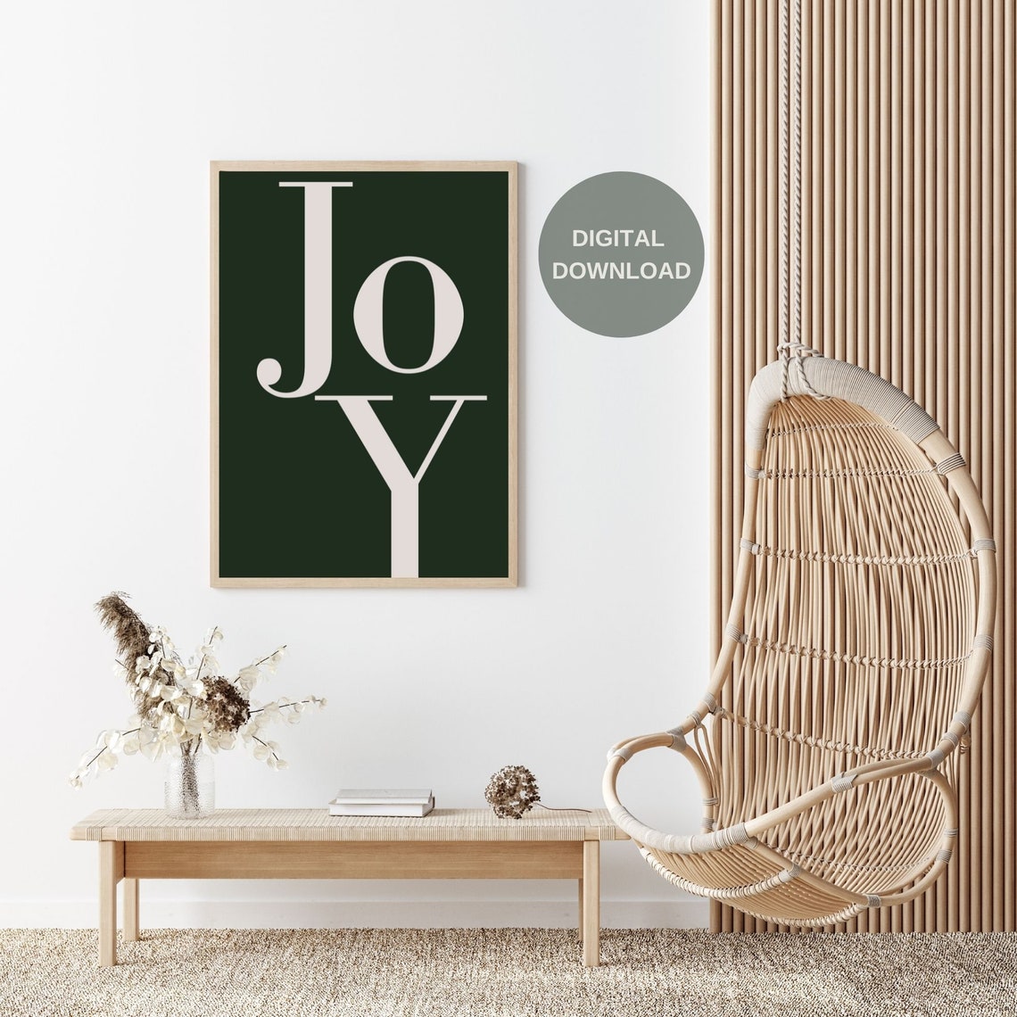 JOY Christmas Printable Art, Christmas Wall Decor, Green Christmas ...
