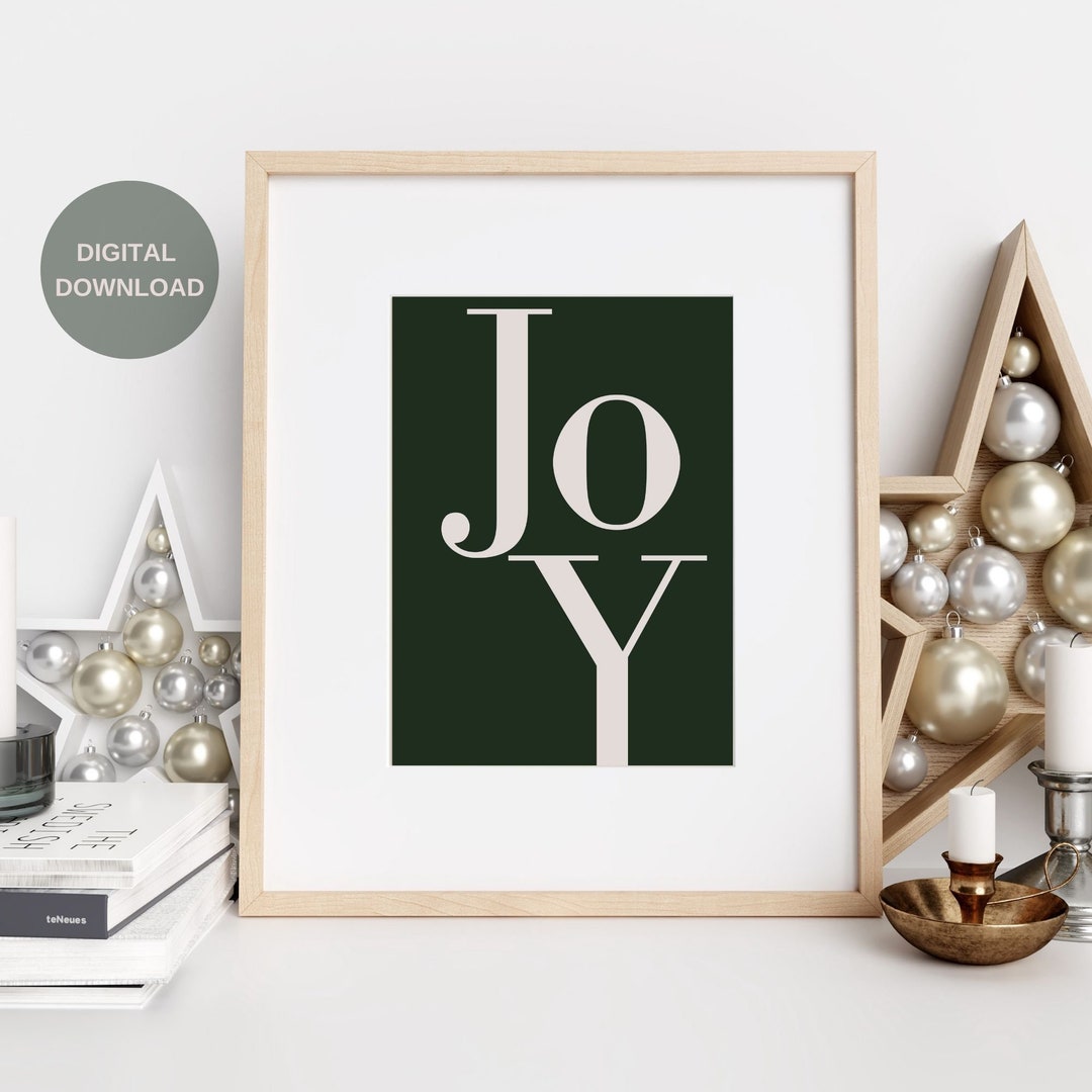 JOY Christmas Printable Art, Christmas Wall Decor, Green Christmas ...
