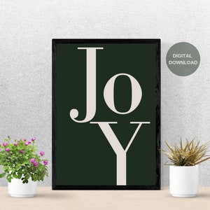 JOY Christmas Printable Art, Christmas Wall Decor, Green Christmas ...