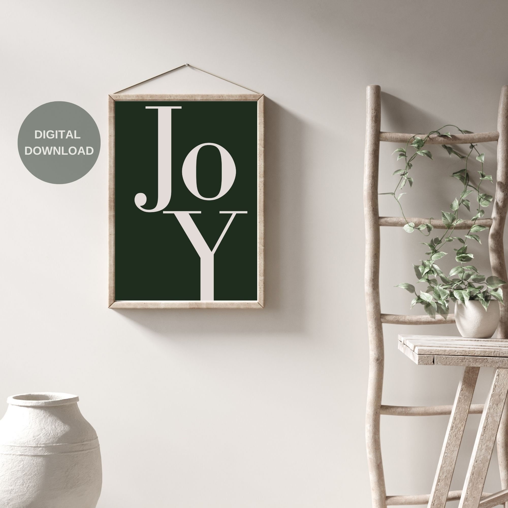 JOY Christmas Printable Art, Christmas Wall Decor, Green Christmas ...