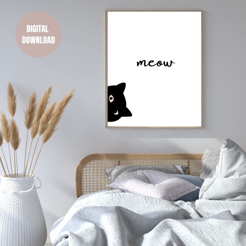 Black Cat Printable Wall Art, "meow" Print, Cat Print Wall Art, Cat ...