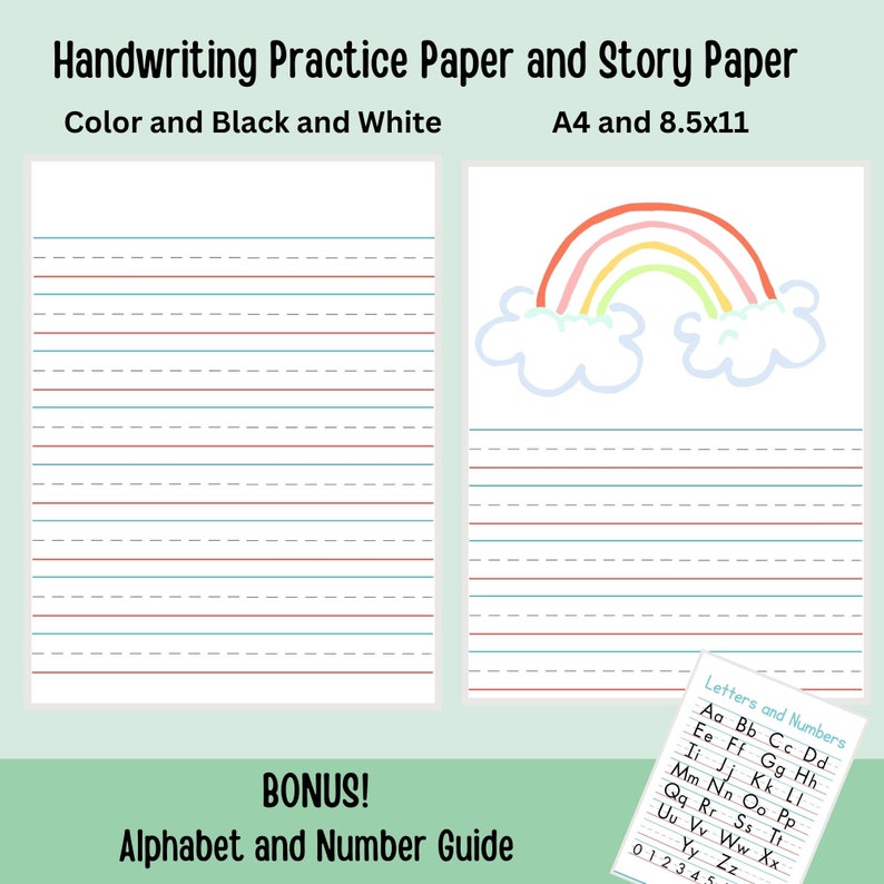 Printable Story Paper and Handwriting Paper Bundle, Blue and Red Lined ...