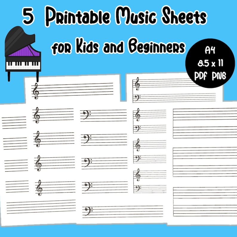 Printable Music Sheets for Kids, Blank Staff, Blank Grand Staff, Grand ...