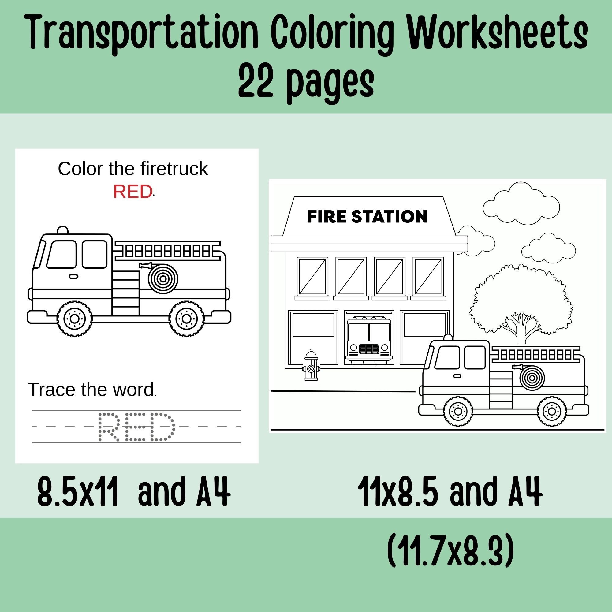 Transportation Coloring Pages: Cars, Trucks, Colors Worksheet (digital ...