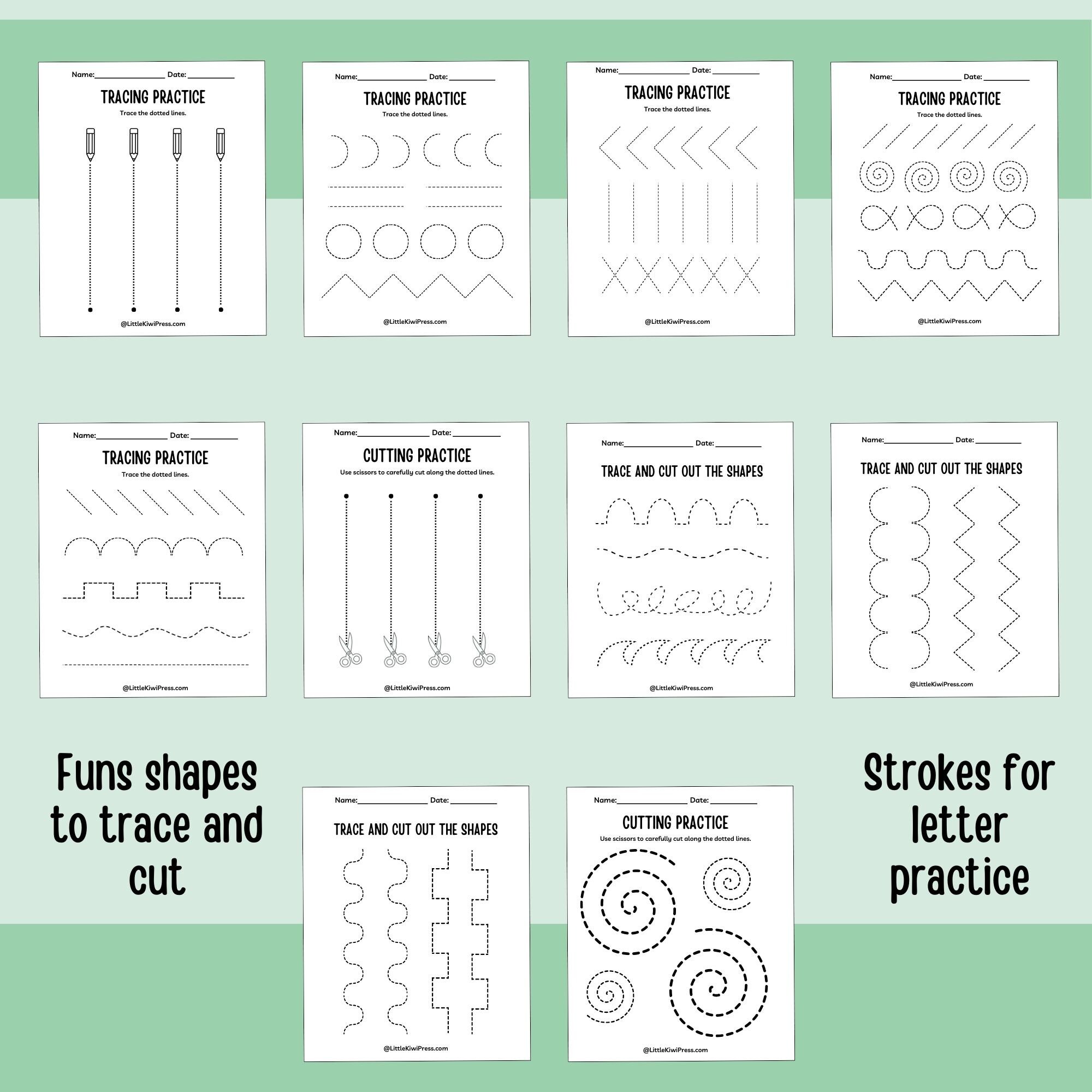 Tracing and Cutting Practice: Handwriting Worksheets (PDF) - Etsy
