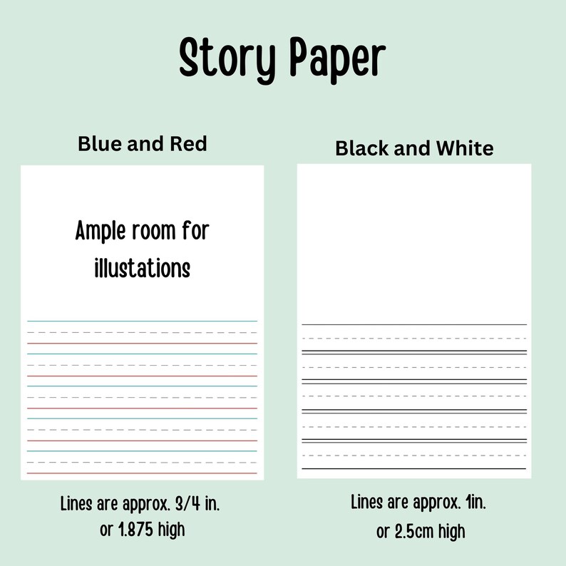 Printable Story Paper and Handwriting Paper Bundle, Blue and Red Lined ...