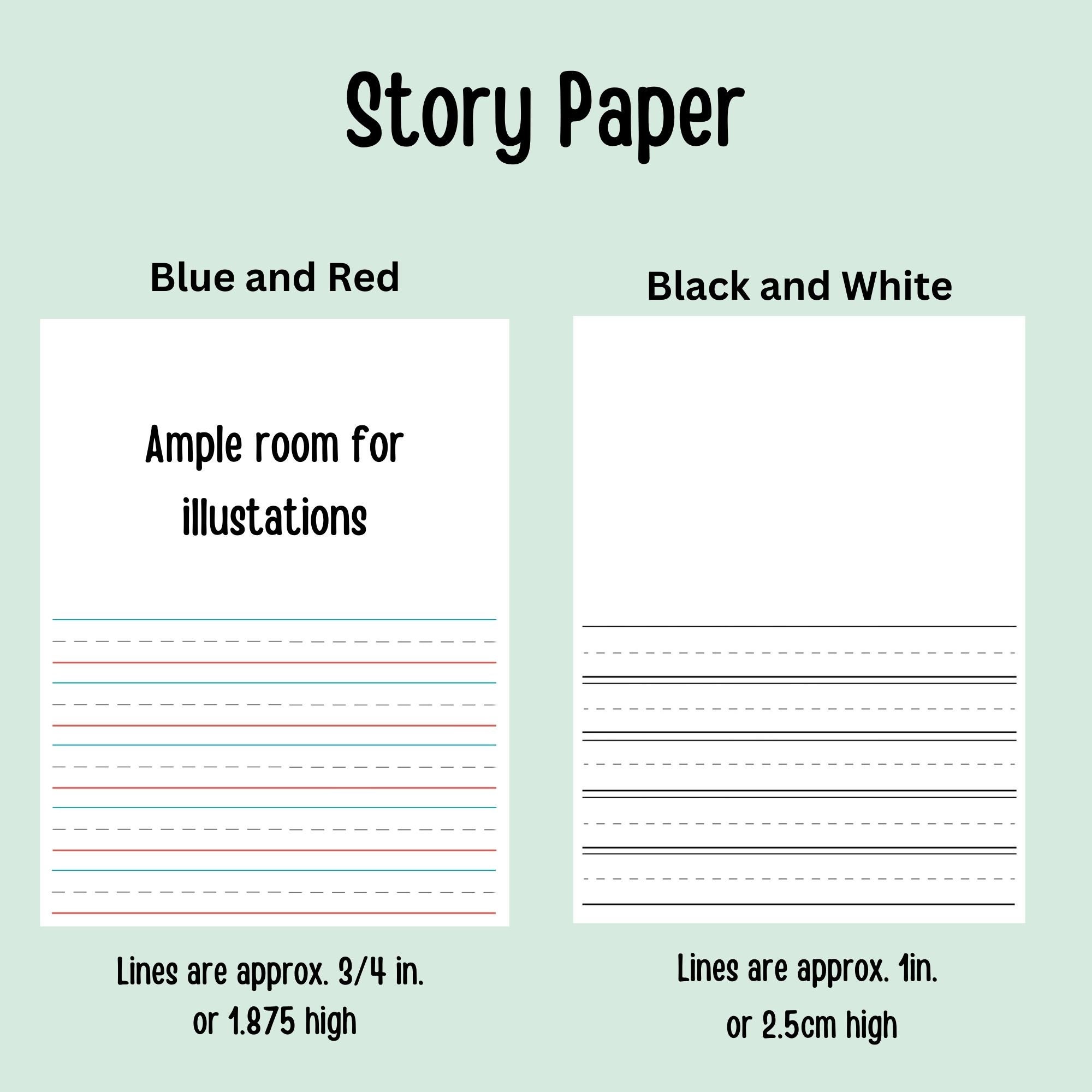 Printable Story Paper and Handwriting Paper Bundle, Blue and Red Lined ...