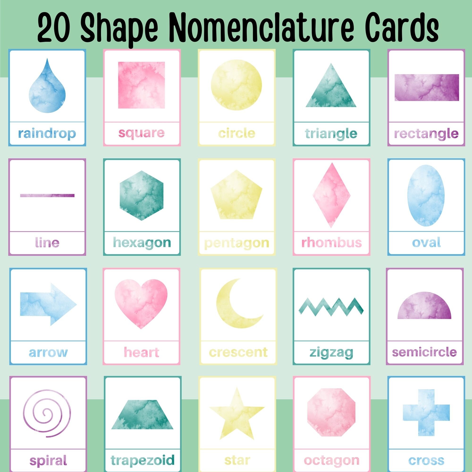 Watercolor Shape Flashcards: Montessori Homeschool Printable (digital ...