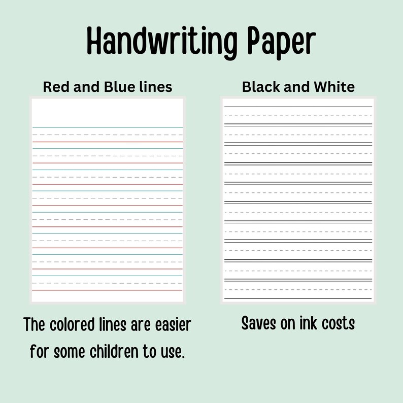 Printable Story Paper and Handwriting Paper Bundle, Blue and Red Lined ...