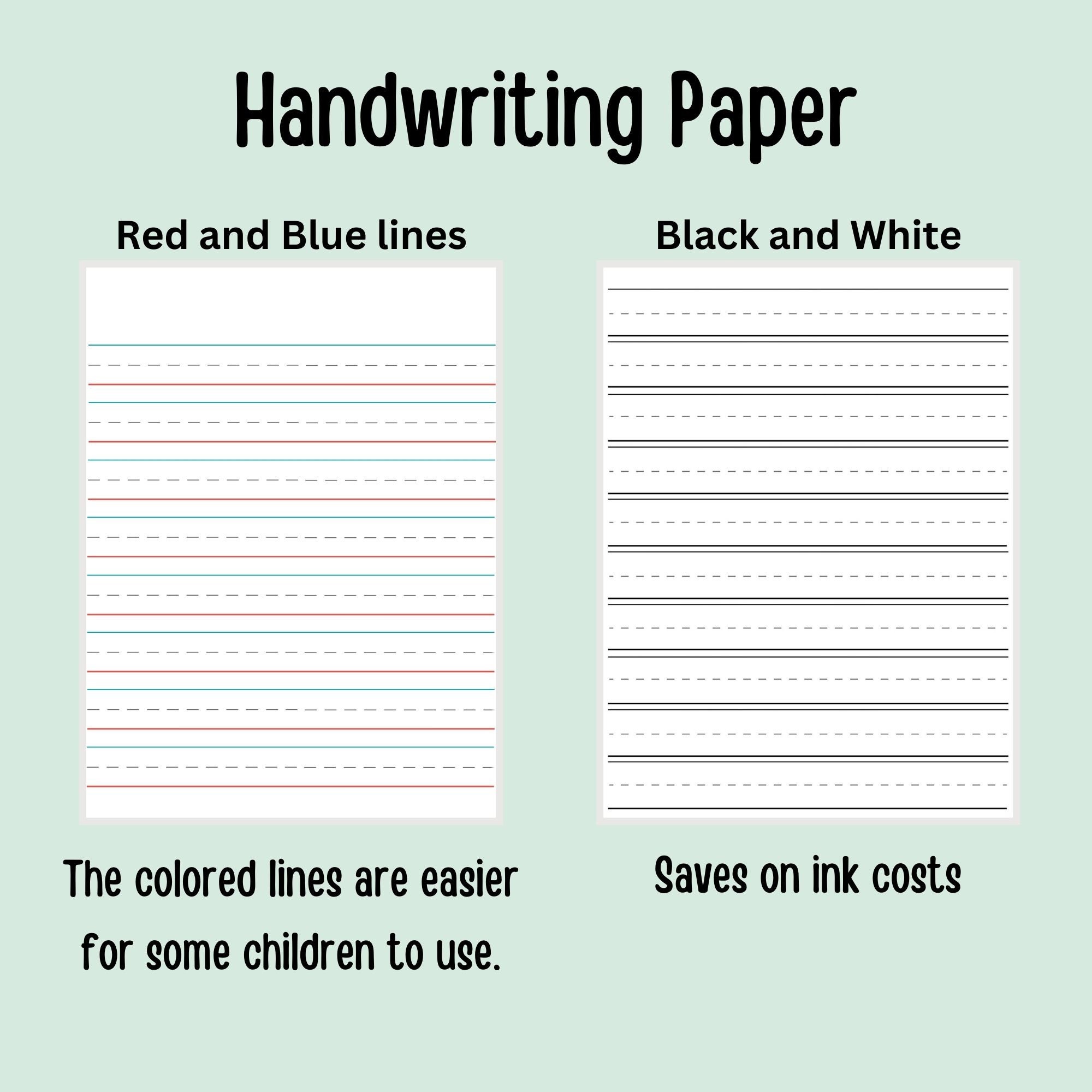 Printable Story Paper and Handwriting Paper Bundle, Blue and Red Lined ...