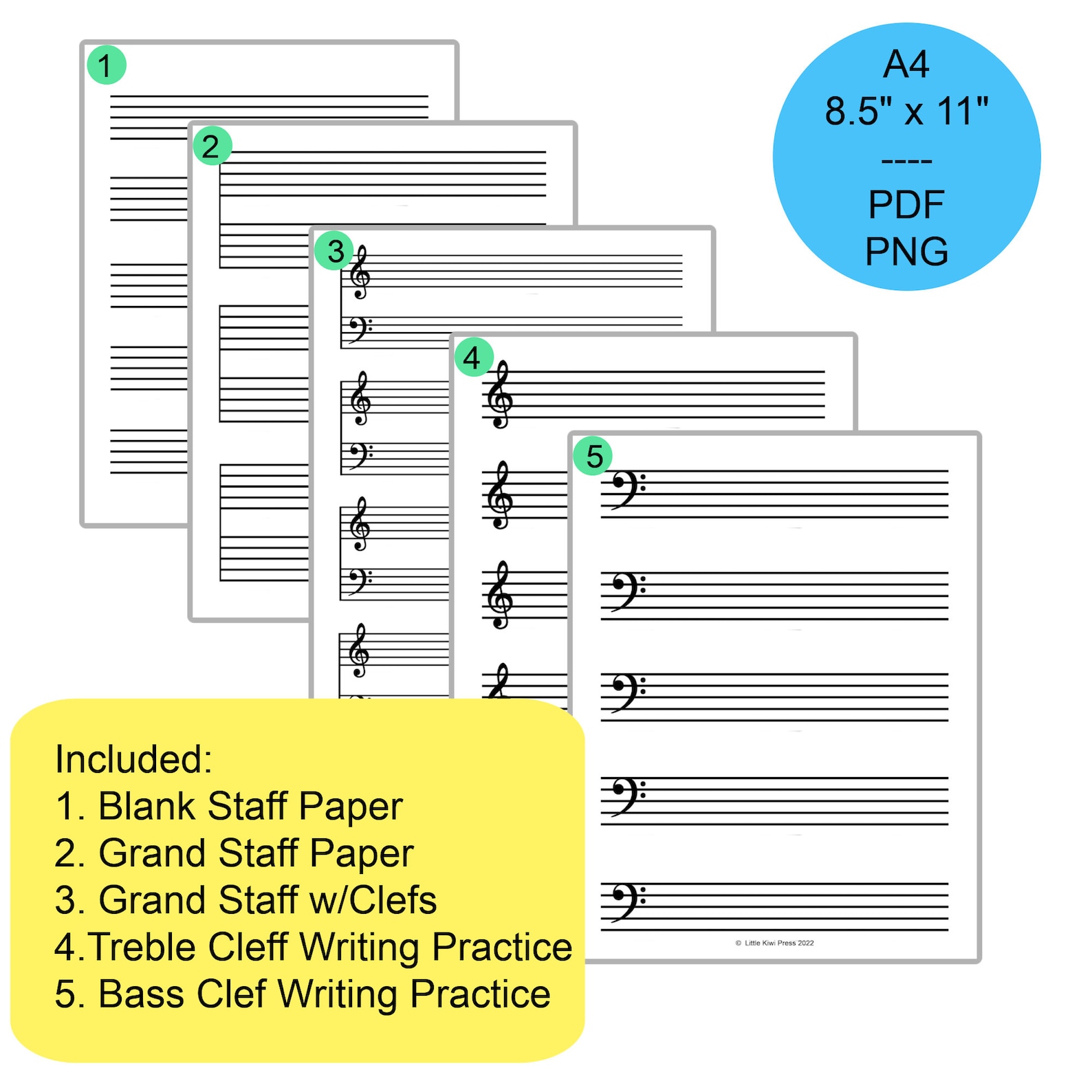 Printable Music Sheets for Kids, Blank Staff, Blank Grand Staff, Grand ...