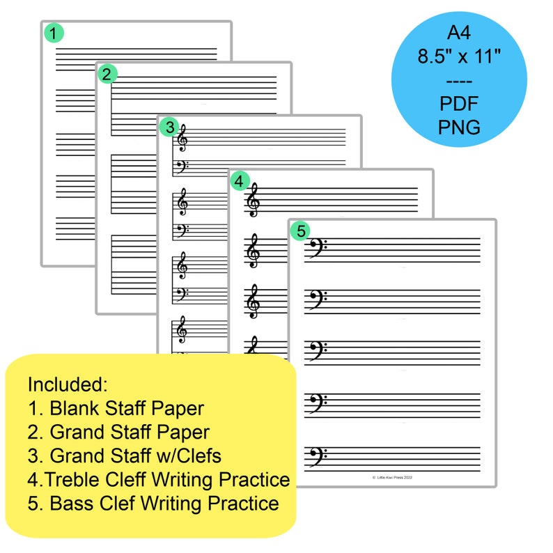 Printable Music Sheets for Kids, Blank Staff, Blank Grand Staff, Grand ...
