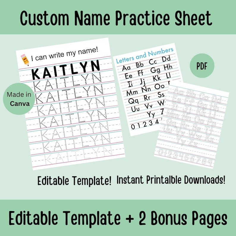 Custom Name Tracing Practice Printable Worksheet, Editable Template ...