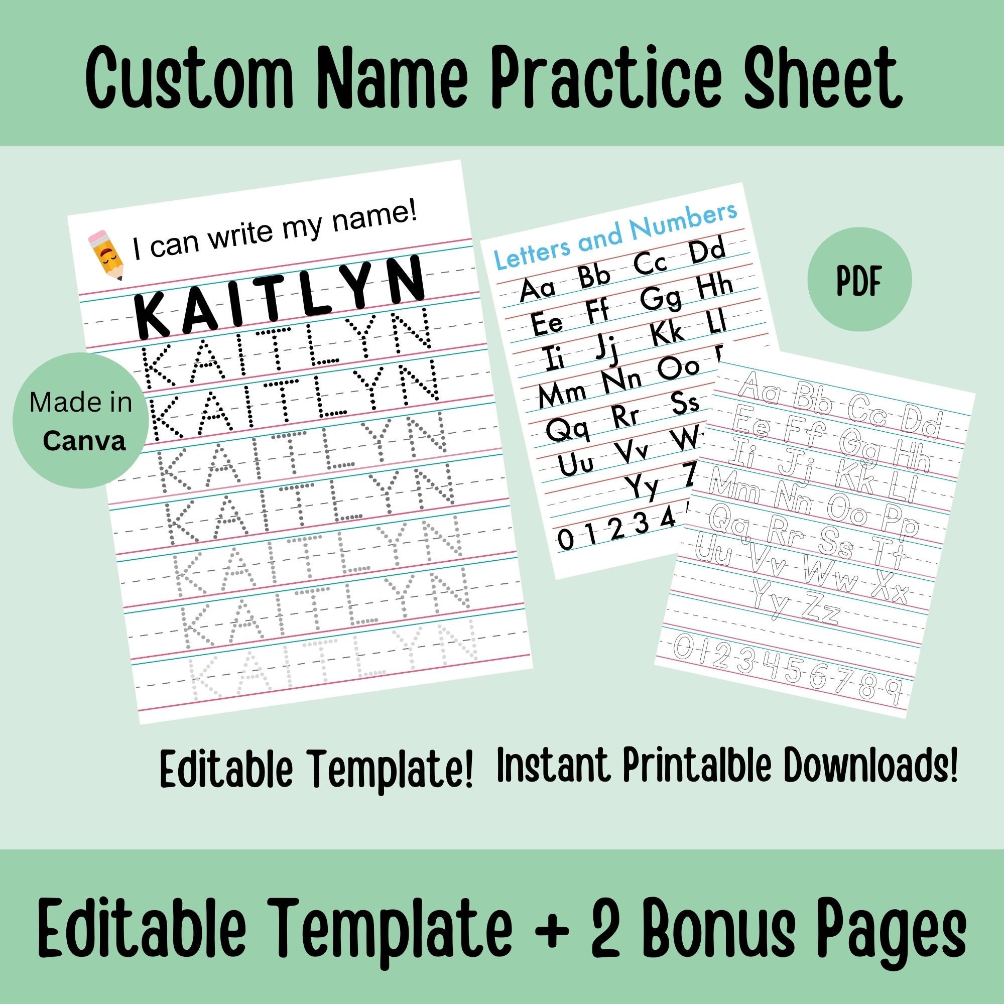 Custom Name Tracing Practice Printable Worksheet, Editable Template ...