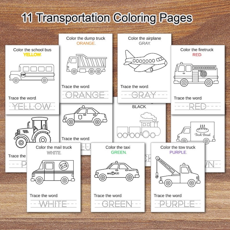 Vehicle Coloring Pages Transportation Coloring Sheets Cars - Etsy