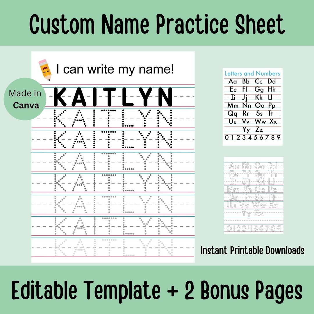Custom Name Tracing Practice Printable Worksheet, Editable Template ...
