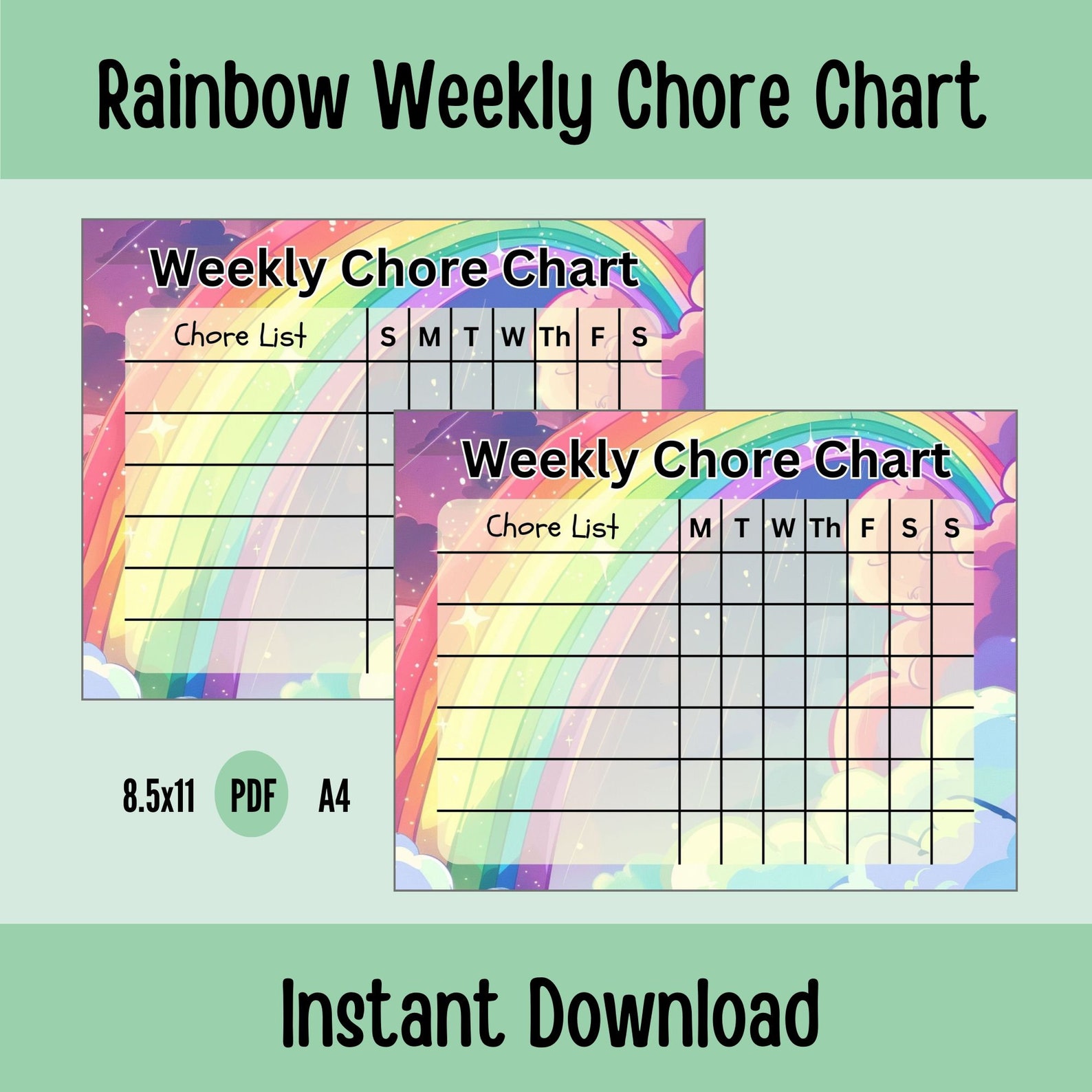 Chore Chart for Kids, Rainbow Chore Chart, Fillable Chart, Instant ...
