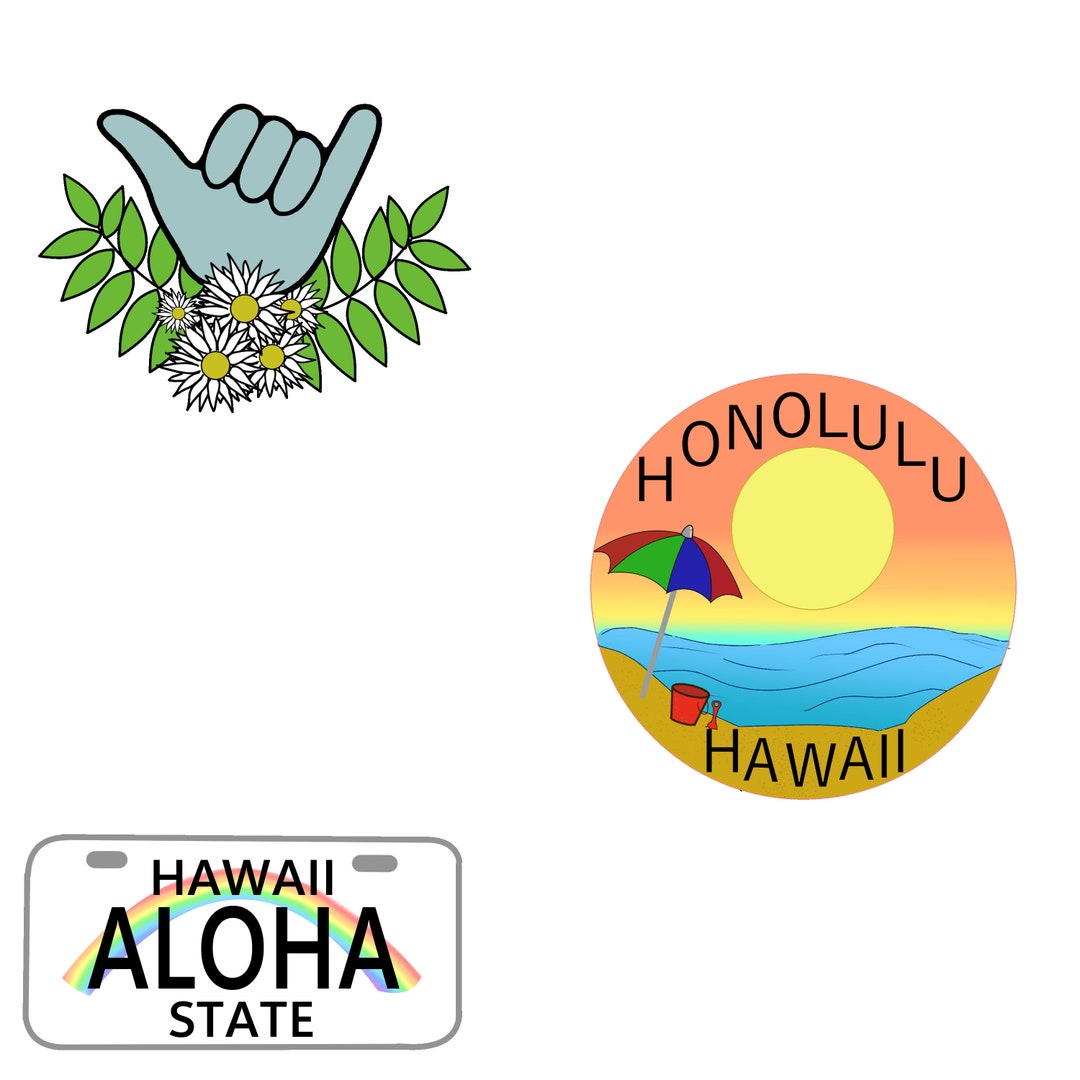 Hawaii Sticker Set 3 Die-cut Stickers for Water Bottles, Walls, Binders ...