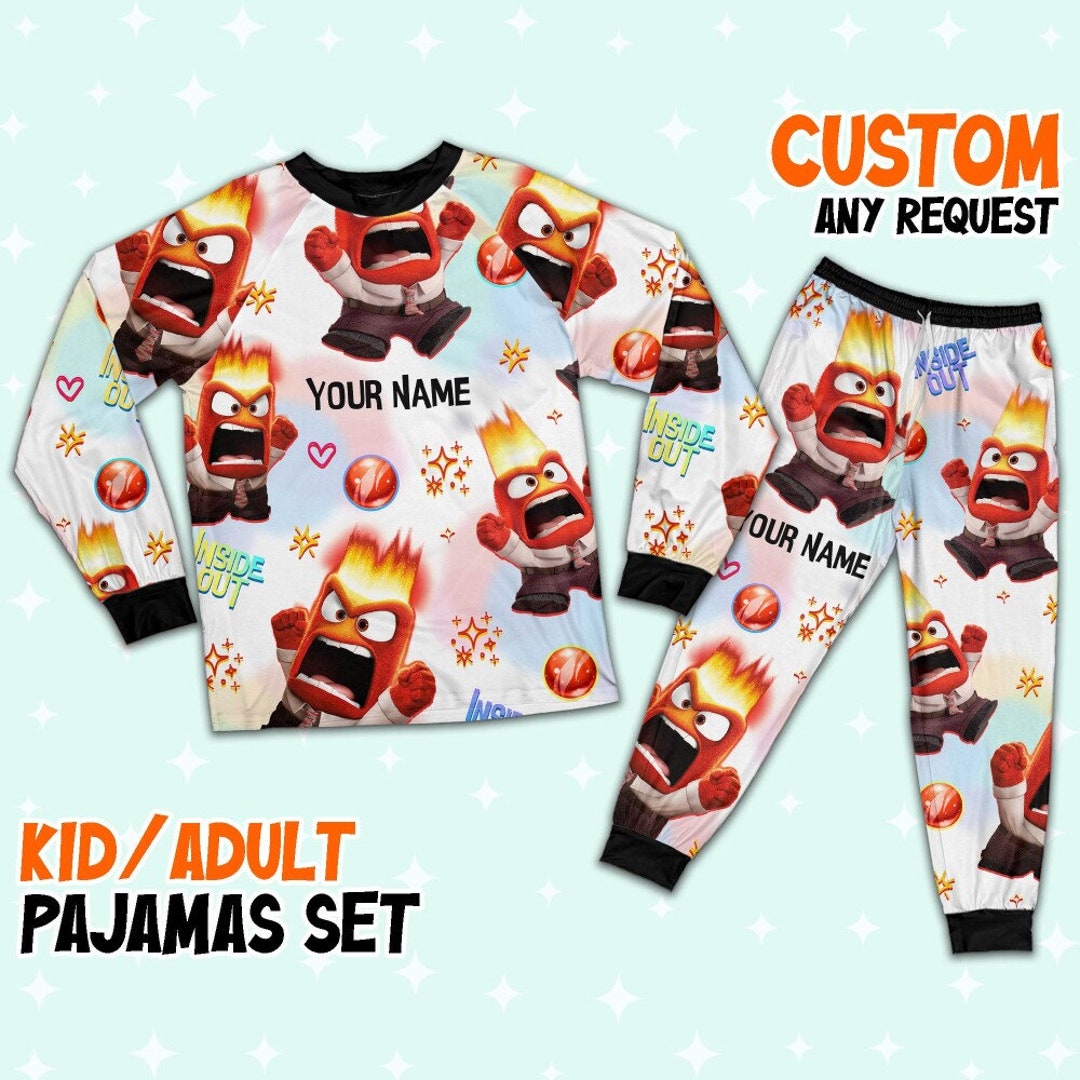 Custom Disney Inside Out Anger Red Color Pajamas Set, Inside Out Movie ...