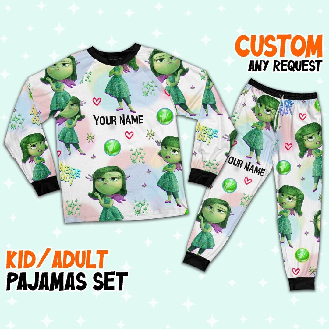Custom Disney Inside Out Disgust Green Color Pajamas Set, Cartoon ...