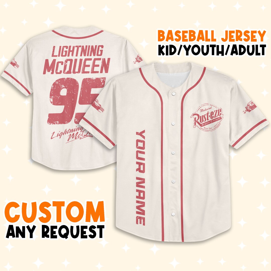 Personalize Cars Lightning Mcqueen Retro Rust-eze Symbol Jersey, Gift ...