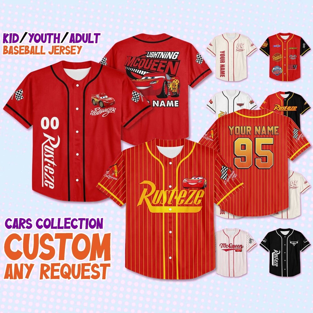 Custom Cars Lightning Mcqueen Baseball Jersey Team Jersey Collection ...