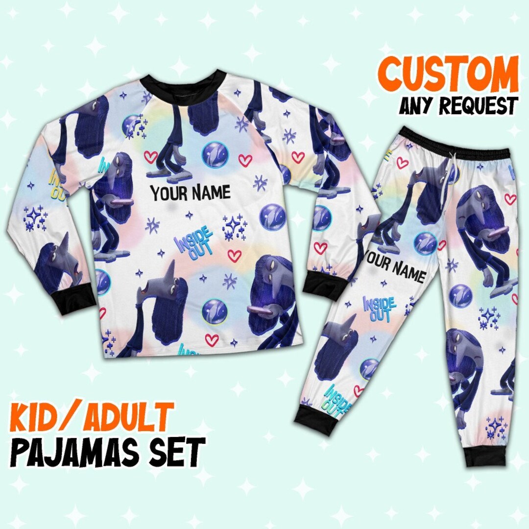Custom Disney Inside Out Ennui Navy Color Pajamas Set, Cartoon Pajamas ...