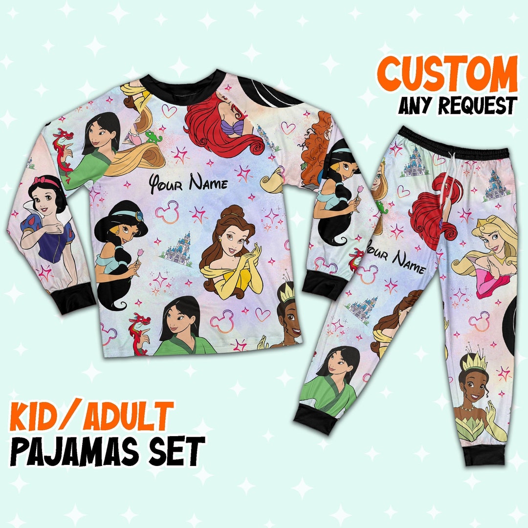 Custom Disney Princesses Colorful Pajamas, Custom Kid Youth Adult ...