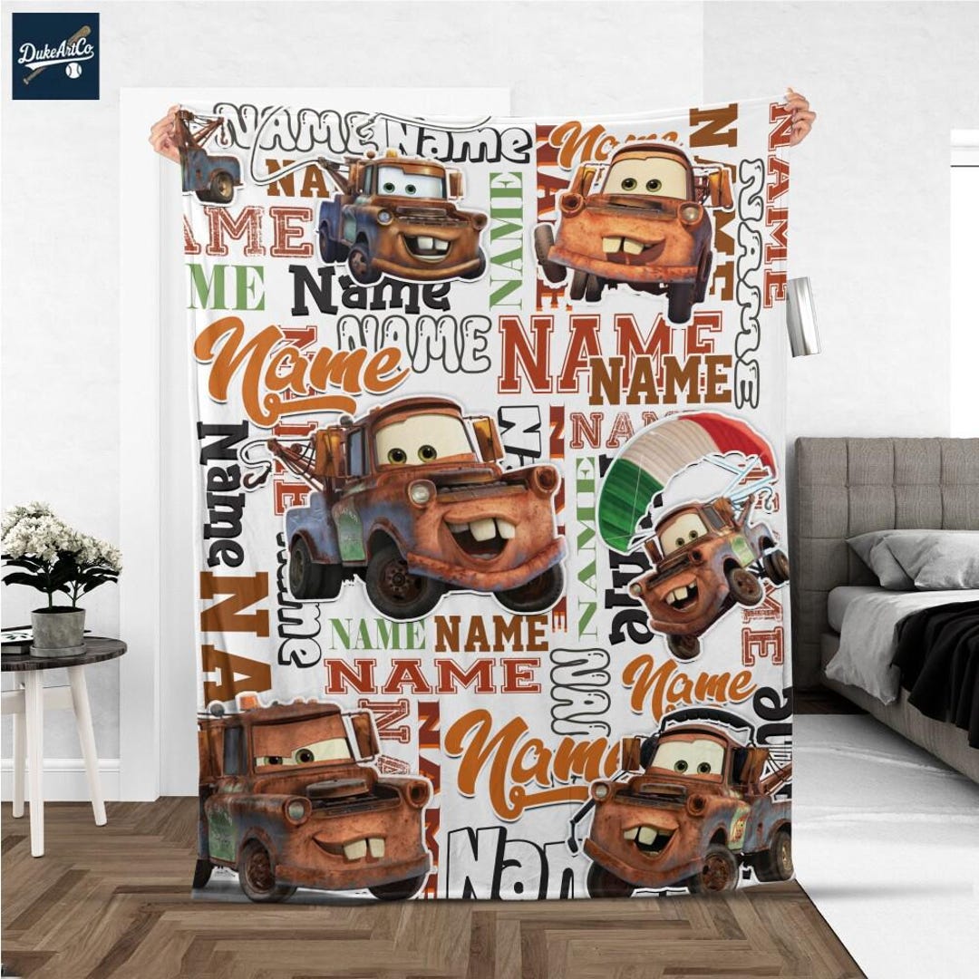 Personalized Disney Cars Tow Mater Fleece Blanket – Custom Name Sherpa ...