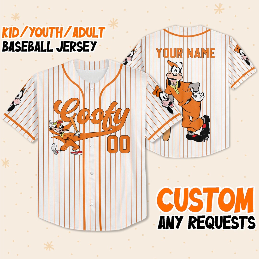 Custom Disney Goofy Play Baseball Orange Jersey, Custom Number Disney ...