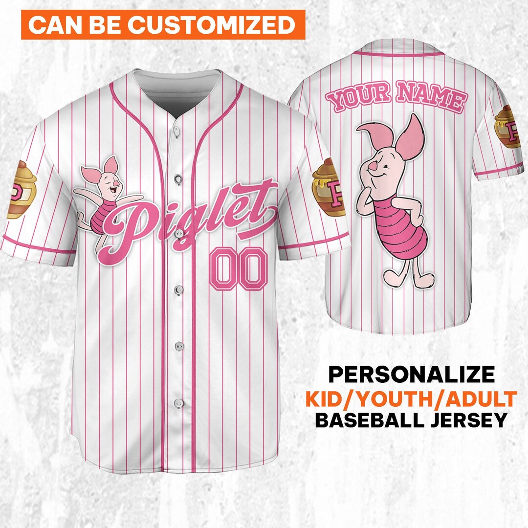 Custom Disney Winnie the Pooh Piglet Baseball Jersey, Pooh Kid Jersey ...