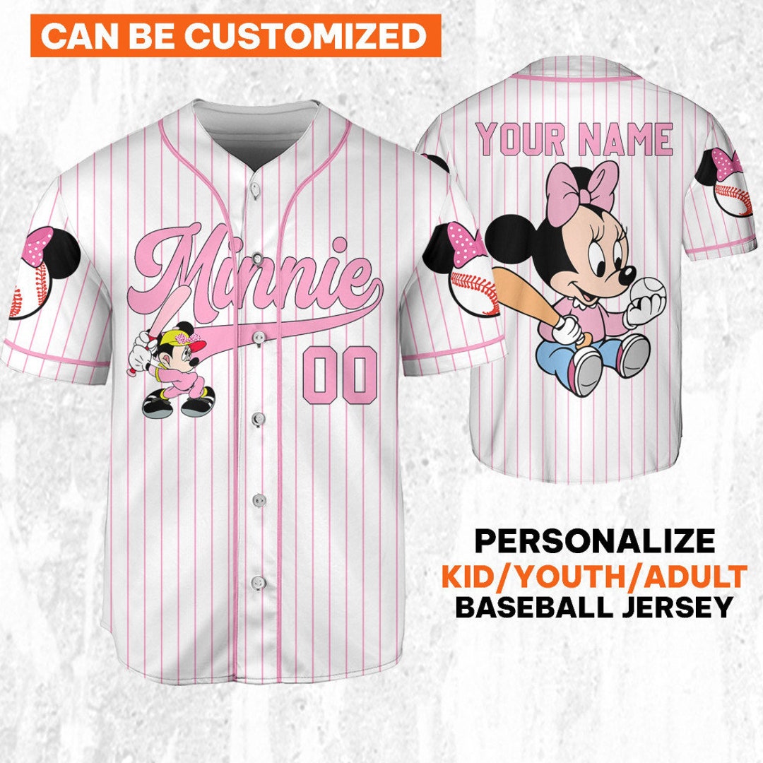 Custom Disney Minnie Play Baseball Pink Jersey, Disney Baseball Jersey ...