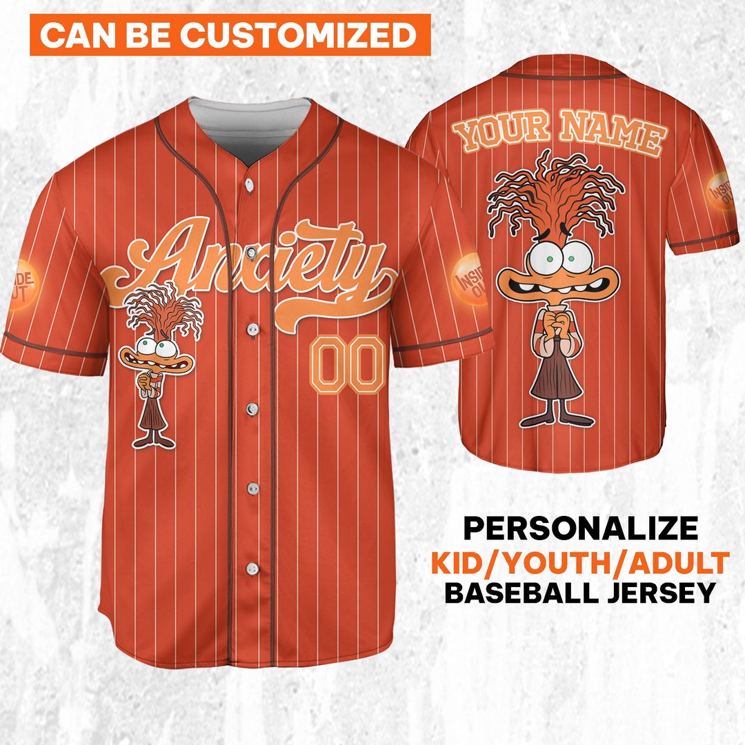 Custom Disney Inside Out Anxiety Simple Orange Baseball Jersey, Disney ...