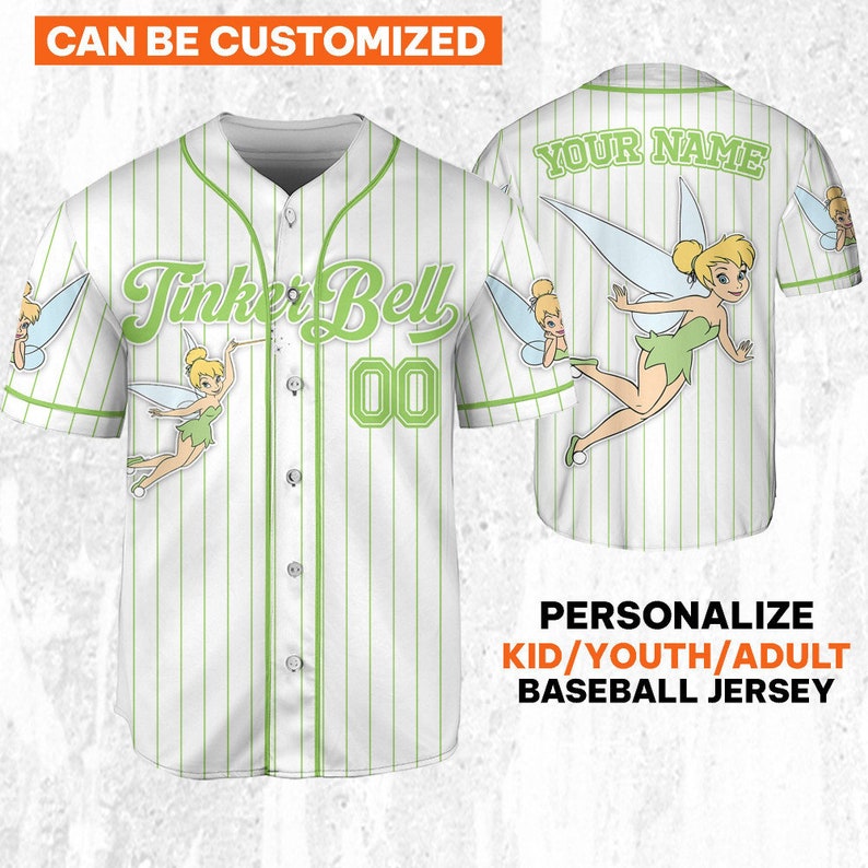 Custom Disney Tinkerbell Simple Stripe Jersey, Disney Baseball Team ...