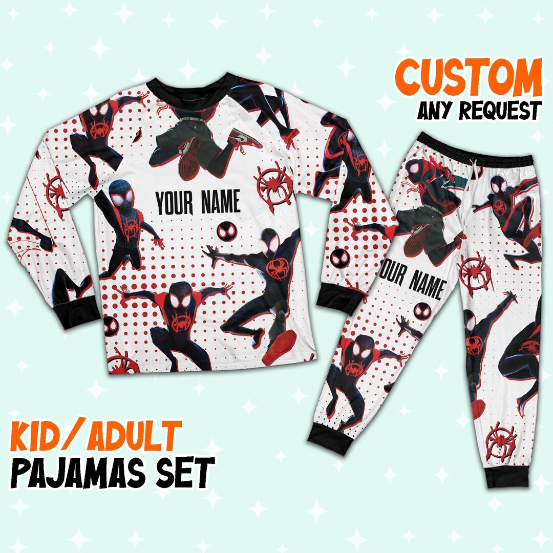 Custom Spiderman Miles Morales Colorful Pajamas, Custom Kid Youth Adult ...