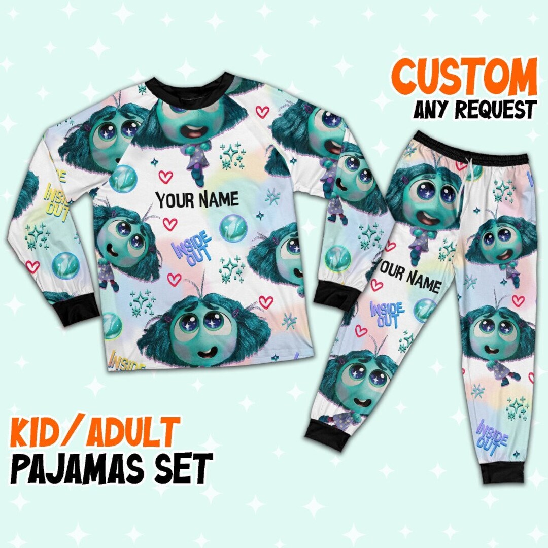 Custom Disney Inside Out Envy Turquoise Color Pajamas Set, Cartoon ...