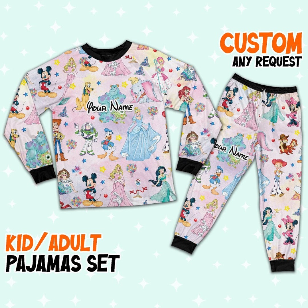 Custom Disney Magic Characters Colorful Team Pajamas, Custom Kid Youth ...