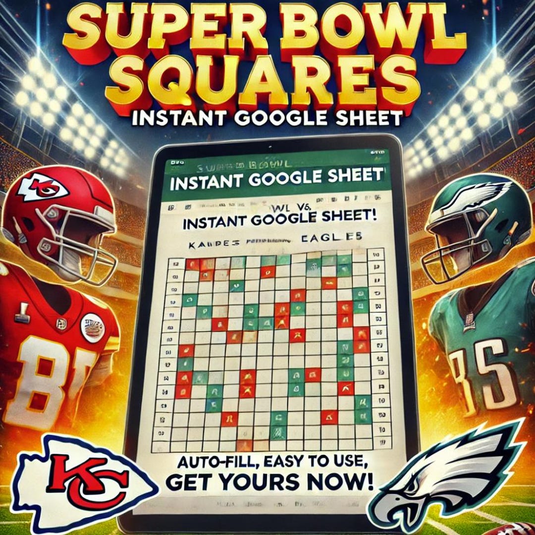 2025 Super Bowl Squares - Google Sheet Instant Download! - Etsy