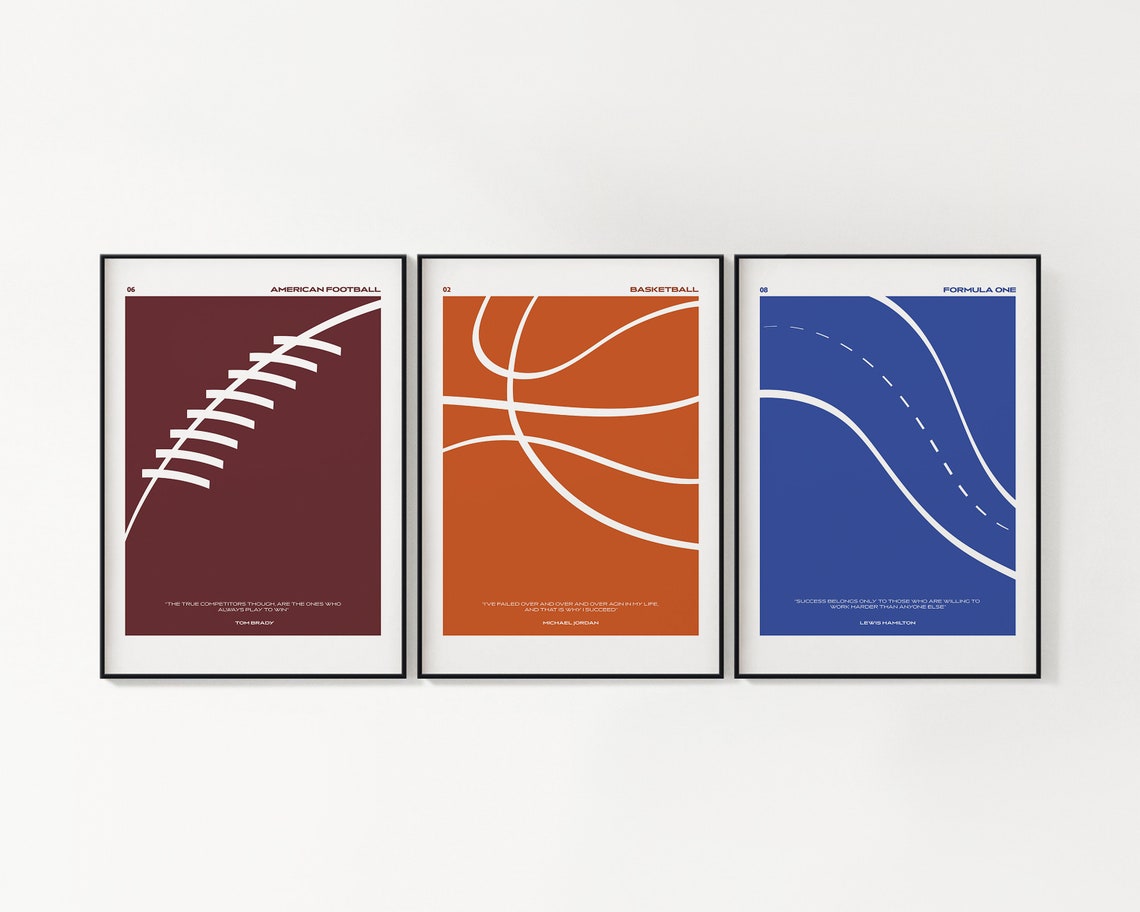 Sports Print Set, Minimalist Sport Wall Art, Sports Wall Art Set ...