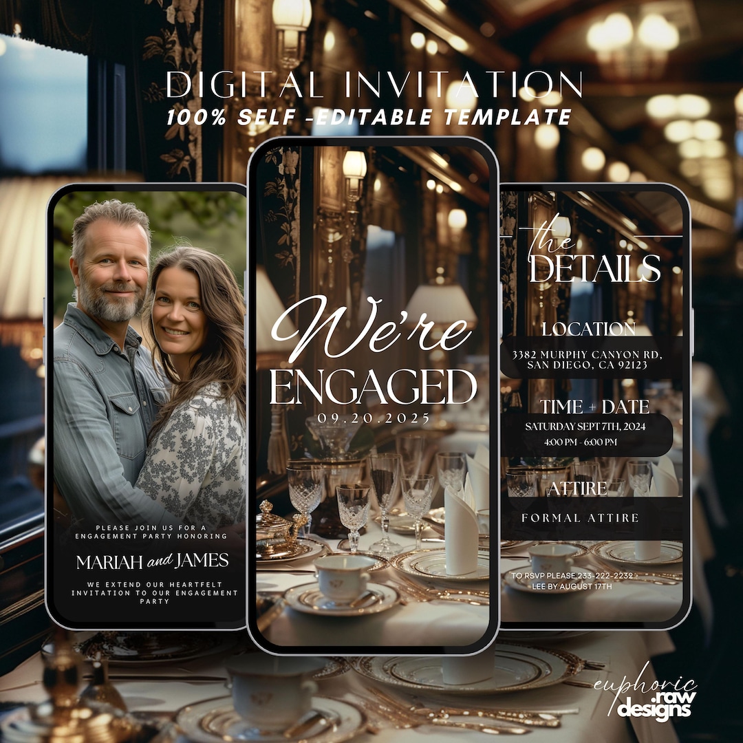 Digital Engagement Party Invitation, Elegant Editable Wedding Invite ...