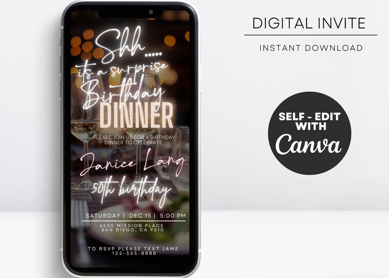 Digital Birthday Dinner Invitation Birthday Dinner Digital - Etsy