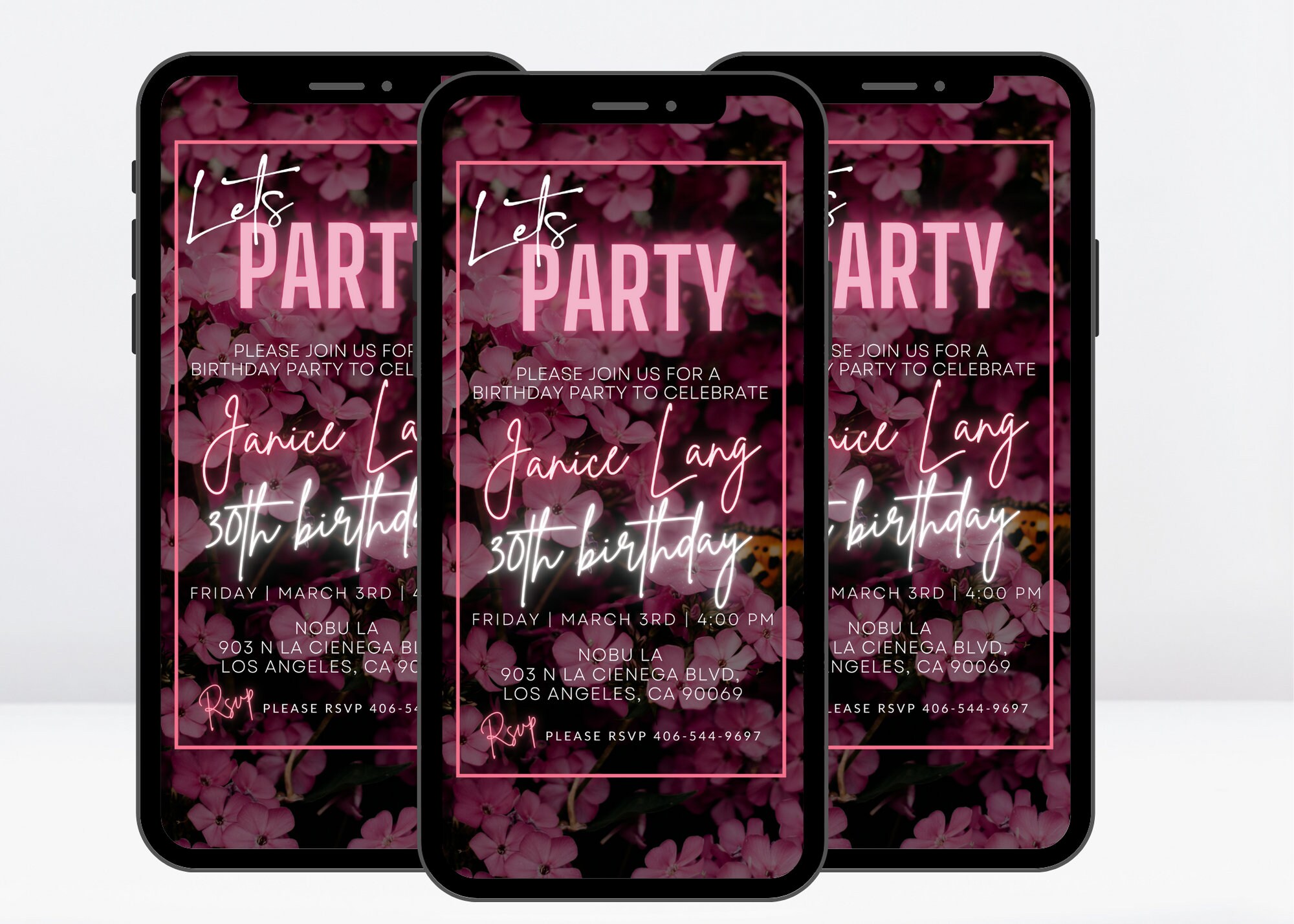 Pink Floral Digital Birthday Invite Birthday Party - Etsy