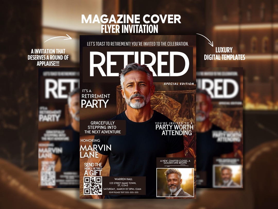 Magazine Cover Retirement Party Invitation: Editable Template (digital ...