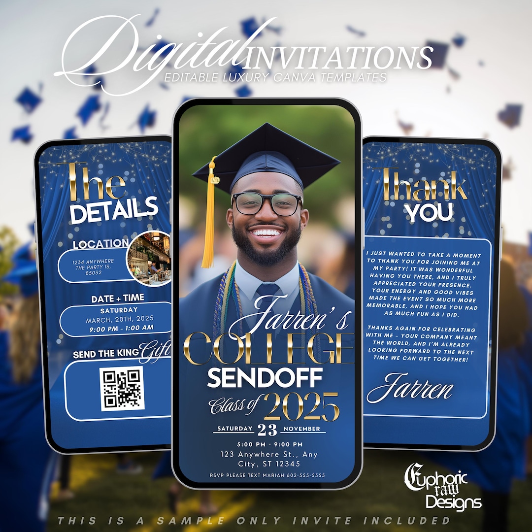 Graduation College Send off Invitation, Blue Trunk Party Invite High ...