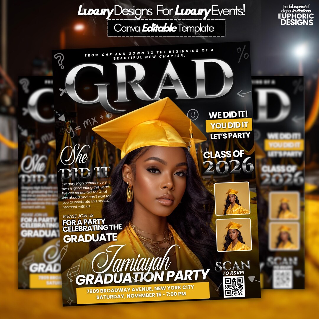 Editable Senior Graduation Invitation, Silver Girl Graduation Magazine ...